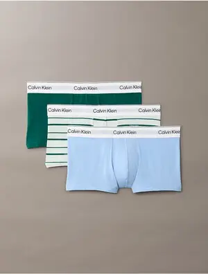 Calvin Klein Icon Cotton Stretch 3-pack Low Rise Trunk - Turf / Logo Stripe / Frozen Fjord