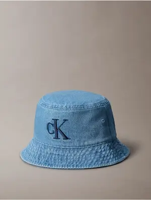 Calvin Klein Washed Denim Embroidered Logo Bucket Hat - Vintage Denim