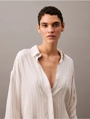 Calvin Klein Relaxed Viscose Button-down Shirt - Subway Stripe