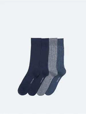 Calvin Klein Rib Logo 4-pack Dress Socks - Blue Assorted