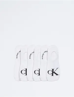 Calvin Klein Flat Knit Monogram 6-pack Liner Socks - White