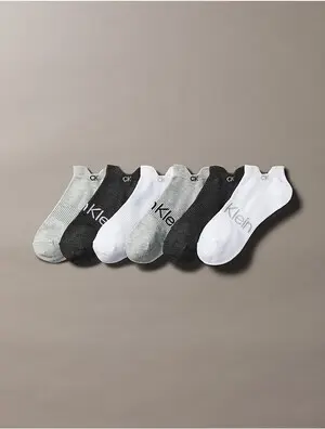 Calvin Klein Flat Knit Double Tab No Show Socks - 3 Pack Grey Assorted
