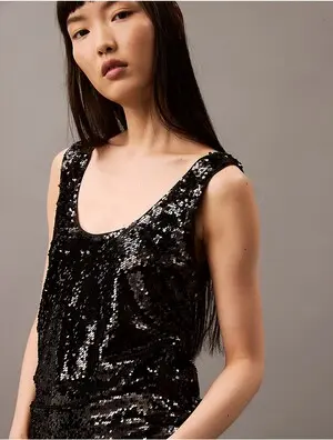 Calvin Klein Sequin Tank Top - Black Beauty