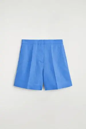 Cos Tailored Elasticated Linen Shorts - Navy