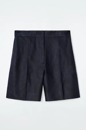 Cos Tailored Elasticated Linen Shorts - Navy