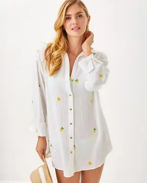 LILLY PULITZER Kwitney Long Sleeve Cover-up - Honeycomb Lemon Bee Half Drop