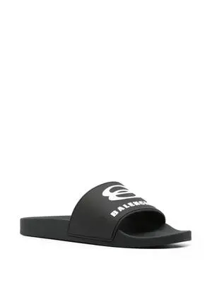 Balenciaga Logo-embroidered Pool Slides - Black