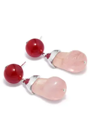 Completedworks Beaded Drop Earrings - Pink/ Silver Plated