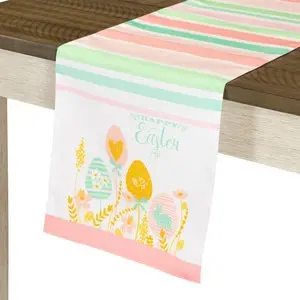 NORTHLIGHT Striped Pastel Happy Easter Table Runner72" And Green Green