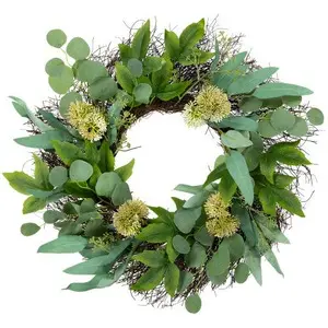NORTHLIGHT Eucalyptus And Olive Leaf Twig Spring Wreath - Green