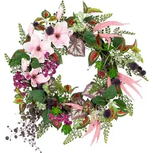 NORTHLIGHT Artificial Astilbe And Thistle Mixed Spring Floral Wreath24 - Green