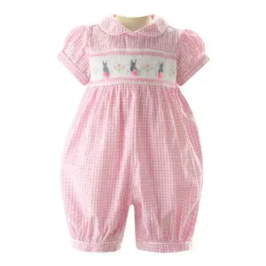 RACHEL RILEY Gingham Bunny Smocked Babysuit - Pink