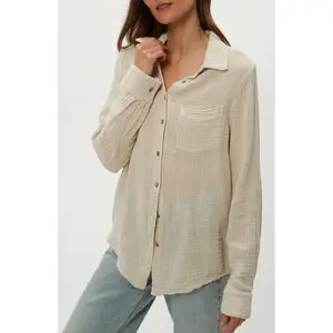 Michael Stars Ernie Cotton Gauze Button-up Shirt - Cement