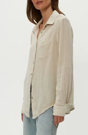 Michael Stars Ernie Cotton Gauze Button-up Shirt - Cement