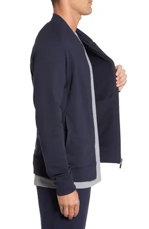 Hanro Living Cotton Zip-up Varsity Jacket - Black Iris