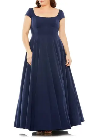 Mac Duggal Cap Sleeve Square Neck Ballgown - Midnight