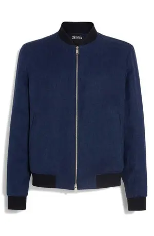 Zegna Linen Twill Bomber Jacket - Navy Solid