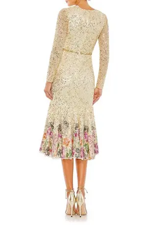 Mac Duggal Faux Wrap Tea-length Dress