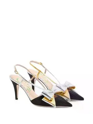 Valentino Garavani Moiré Fabric Slingback Pumps With Bow Detail - Black