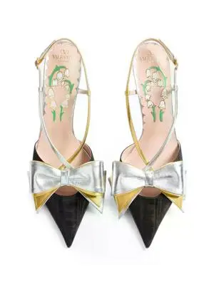 Valentino Garavani Moiré Fabric Slingback Pumps With Bow Detail - Black