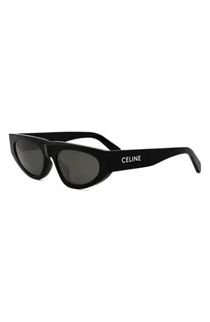 Celine Monochroms 55mm Geometric Sunglasses - Shiny Black / Smoke