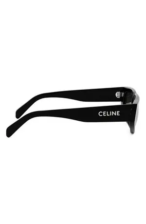 Celine Monochroms 55mm Geometric Sunglasses - Shiny Black / Smoke