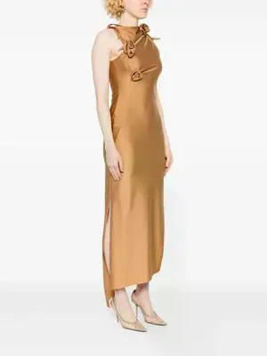 Coperni Asymmetric Flower Maxi Dress - Brown