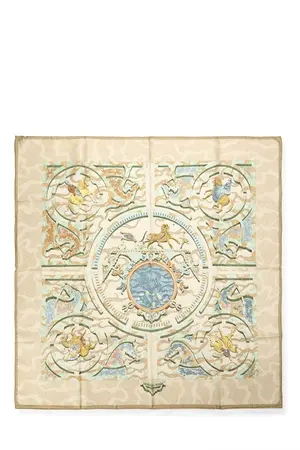 Hermès Beige & Multicolor 'peintre Du Cheval' Silk Scarf 90 Beige