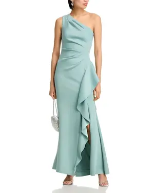 Aqua One Shoulder Ruffled Dress