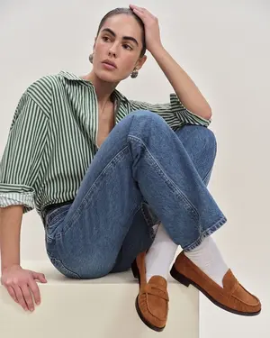 REFORMATION Ani Ruched Loafer Flats - Rum