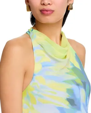 Aqua Printed Chiffon Maxi Dress