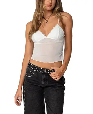 EDIKTED Malika Lacey Sheer Mesh Tank Top