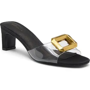 CECILIA NEW YORK Park Avenue Jewel Detail Sandals - Black Satin/gold