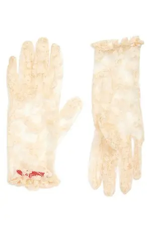 Valentino Garavani Vlogo Floral Lace Gloves - Yba Burro/ Oro