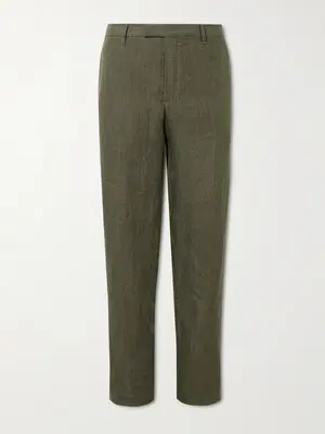 Mr P. Straight-leg Puppytooth Linen Suit Trousers