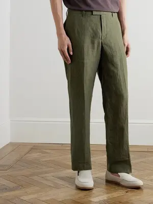 Mr P. Straight-leg Puppytooth Linen Suit Trousers