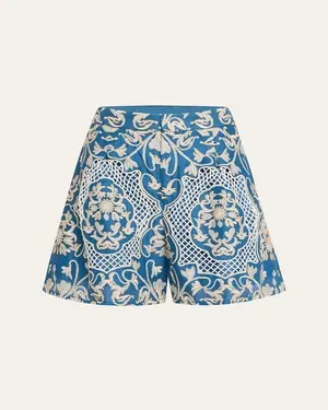 Agua Bendita Maratea Embroidered Linen Shorts - Multicolor