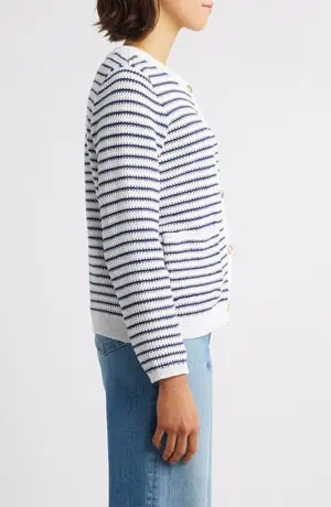 BEACHLUNCHLOUNGE Piera Stripe Cardigan - Navy/ White Linen