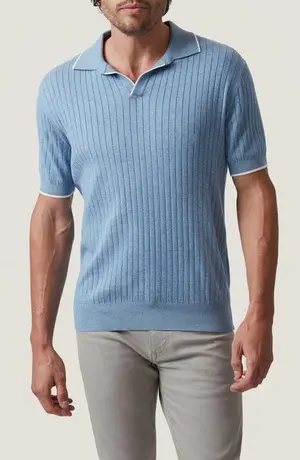 34 Heritage Rib Short Sleeve Polo Sweater - Blue