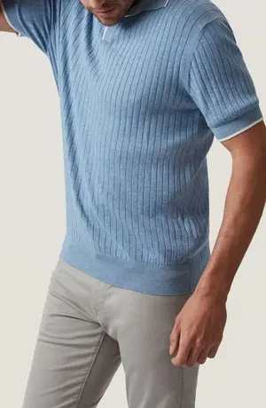 34 Heritage Rib Short Sleeve Polo Sweater - Blue