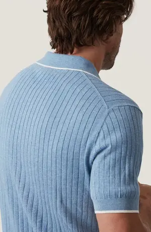 34 Heritage Rib Short Sleeve Polo Sweater - Blue