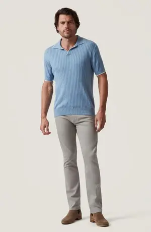 34 Heritage Rib Short Sleeve Polo Sweater - Blue