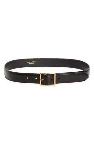 NILI LOTAN Gabriele Leather Belt - Black W/ Antique Gold Buckle