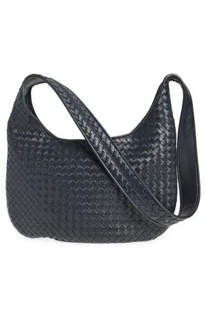 Bottega Veneta Intrecciato Leather Hobo Bag - Midnight/silver