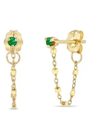 Zoe Chicco 14k Gold Emerald Chain Earrings - 14k Yellow Gold