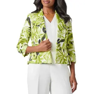 KASPER Leaf Print Linen Blend Jacket