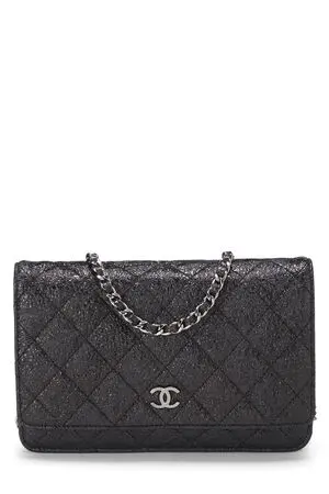 Chanel Crinkled Calfskin Wallet On Chain - Black
