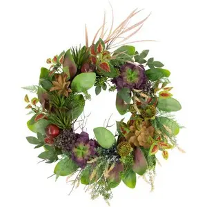 NORTHLIGHT Mixed Succulent And Pomegranate Artificial Wreath - Green