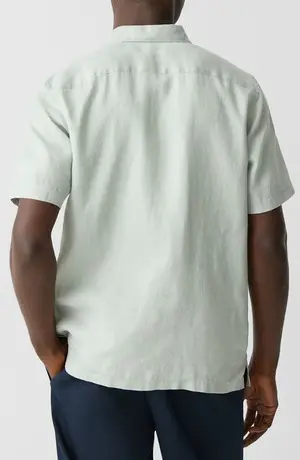Theory Irving Solid Short Sleeve Linen Button-up Shirt - Light Green