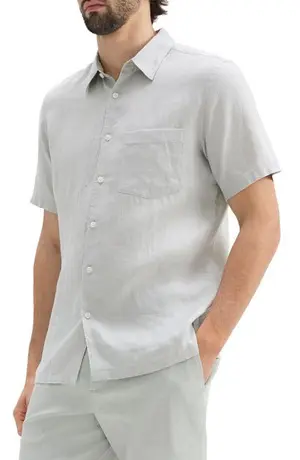 Theory Irving Solid Short Sleeve Linen Button-up Shirt - Light Green